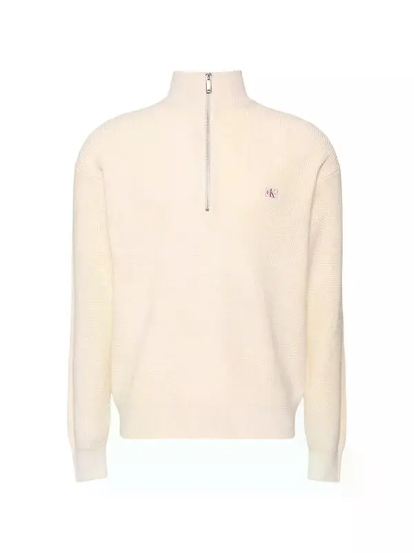 Calvin Klein Logo-patch Zip-neck Sweater - Neutrals
