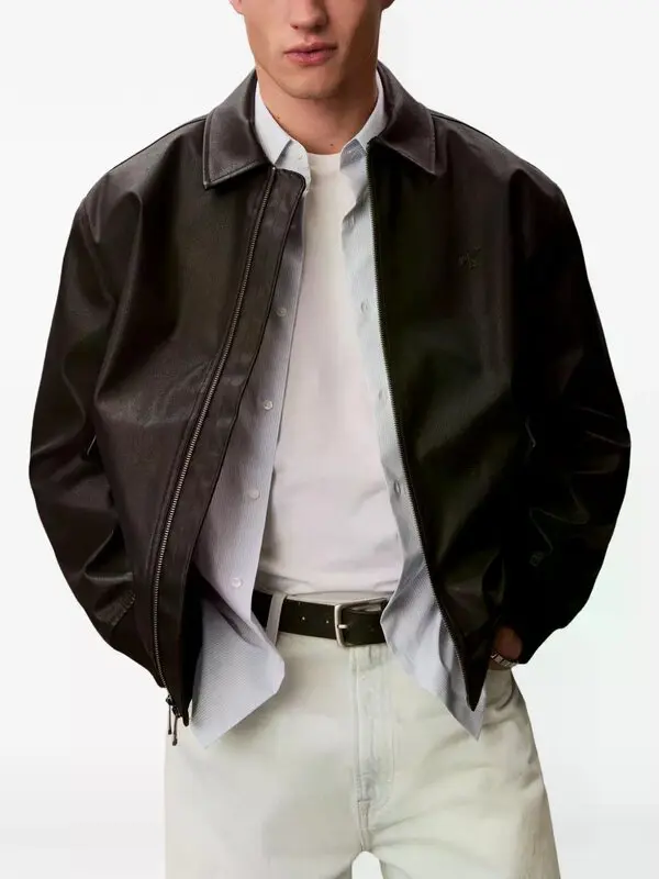 Calvin Klein Logo-embroidered Zip-up Jacket - Brown