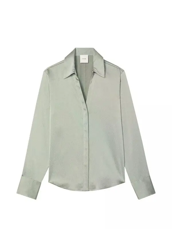 Calvin Klein Hammered-satin V-neck Blouse - Green
