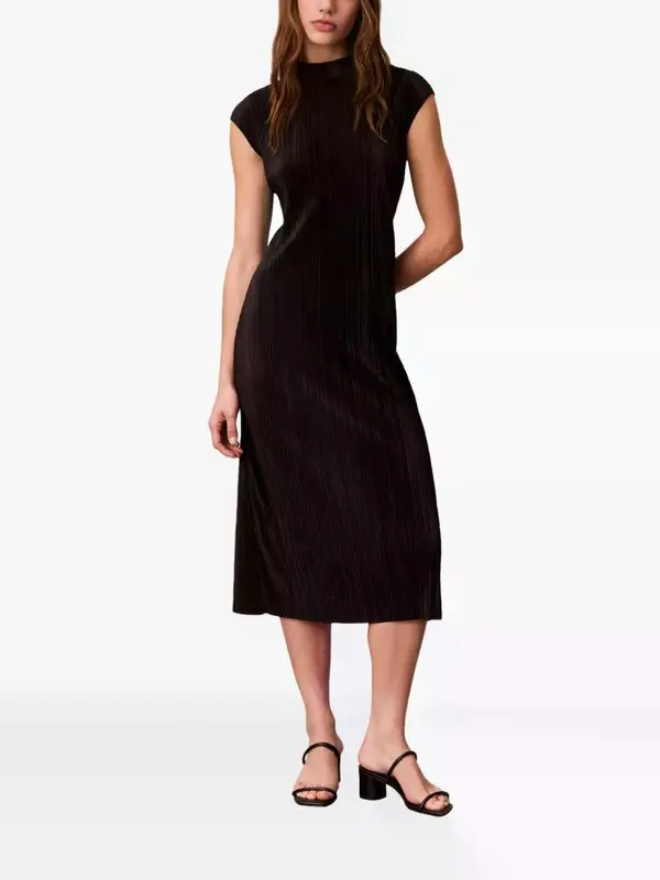 Calvin Klein Plissé-effect Cap-sleeves Dress - Black