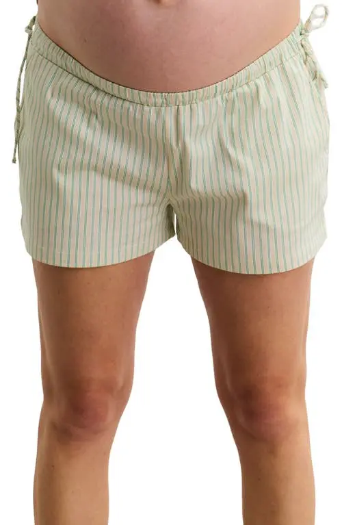 Hatch Collection Side Tie Cotton Short - Cream/green Stripe