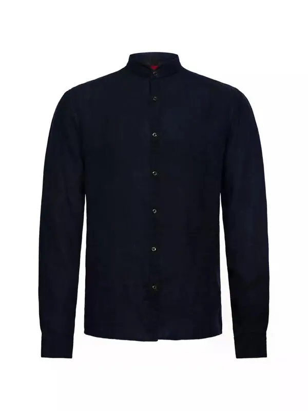 BOSS Mandarin-collar Linen Shirt - Blue
