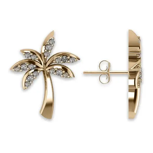 ALLUREZ 14k Diamond Palm Tree Earrings - Yellow Gold