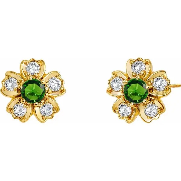 SYNA JEWELS 18k Yellow Gold Flower Stud Earrings - Emerald