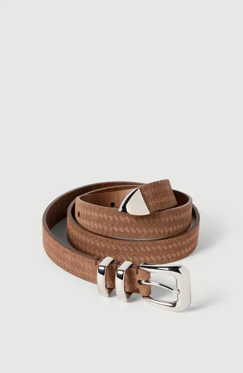 Brunello Cucinelli Skinny Chevron Textured Leather Belt