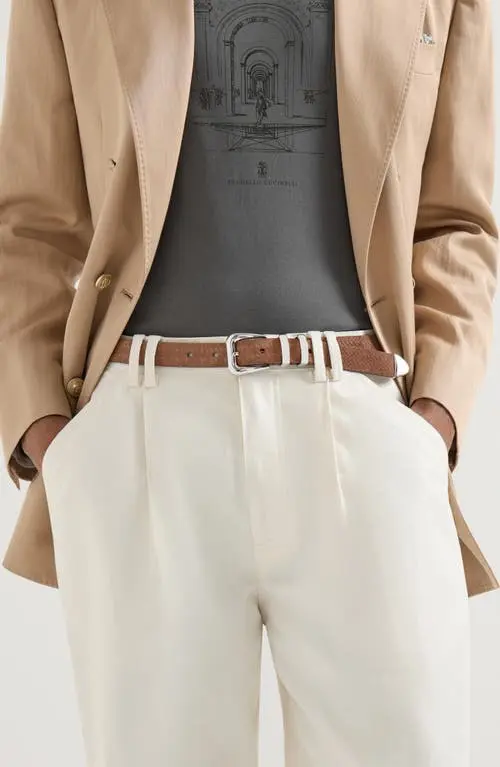 Brunello Cucinelli Skinny Chevron Textured Leather Belt