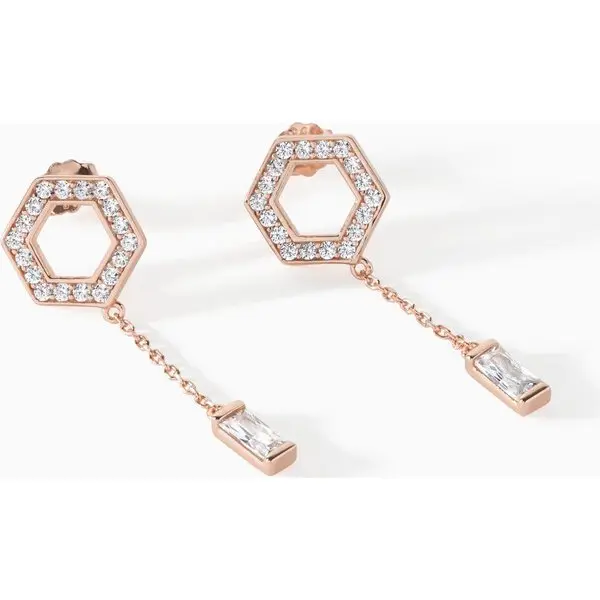 ORA ANA Tyra Baguette Drop Earrings - Rose Gold/white Cz