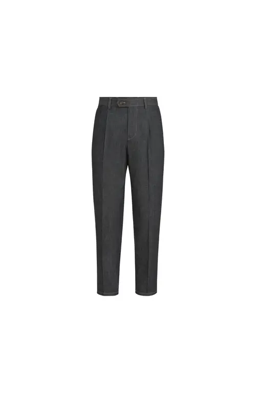 Brunello Cucinelli Pleated No-fade Denim Trousers - Dark Grey