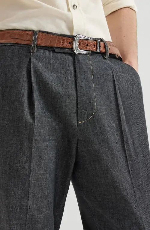 Brunello Cucinelli Pleated No-fade Denim Trousers - Dark Grey