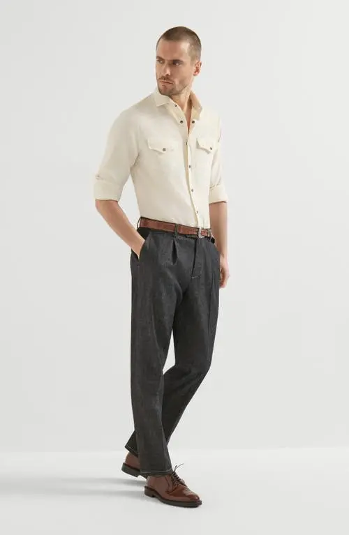 Brunello Cucinelli Pleated No-fade Denim Trousers - Dark Grey
