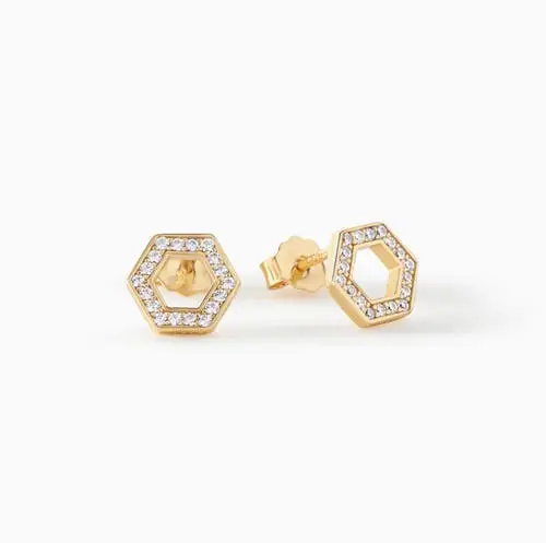ORA ANA Olivia Stud Earrings - Gold/white  Cz