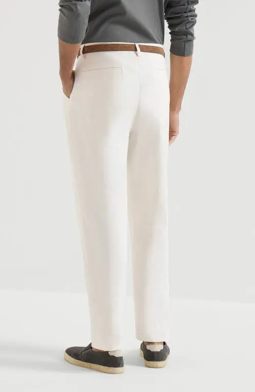 Brunello Cucinelli Cotton And Linen Canvas Pleated Trousers - White