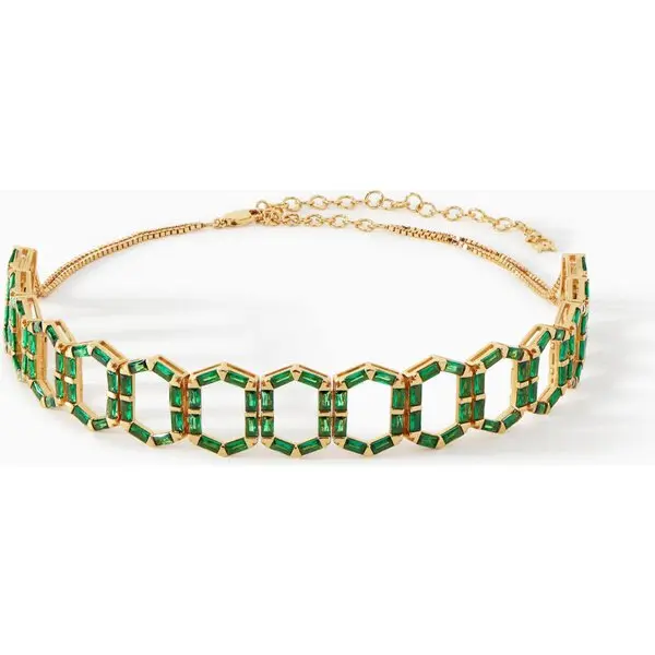 ORA ANA Cleo Baguette Choker Necklace - Gold/emerald Cz
