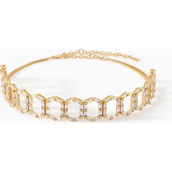 ORA ANA Cleo Baguette Choker Necklace - Gold/white  Cz