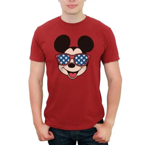 MICKEY & FRIENDS Stars Sunglasses Mickey Face Short Sleeve Graphic T-shirt - Red