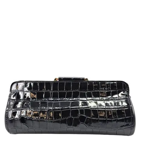 MADISON MAISON Moc Croc Embossed Clutch - Black