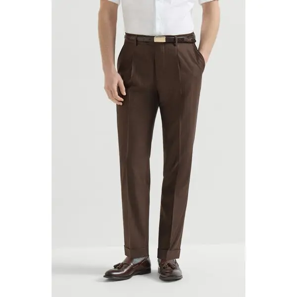 Brunello Cucinelli Virgin Wool Trousers - Brown