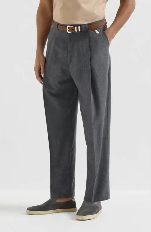Brunello Cucinelli Virgin Wool, Cotton, And Silk Mouliné Trousers