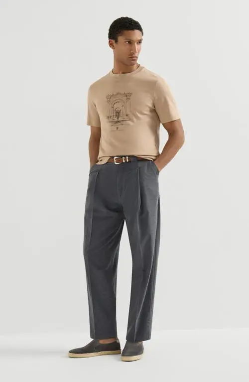 Brunello Cucinelli Virgin Wool, Cotton, And Silk Mouliné Trousers