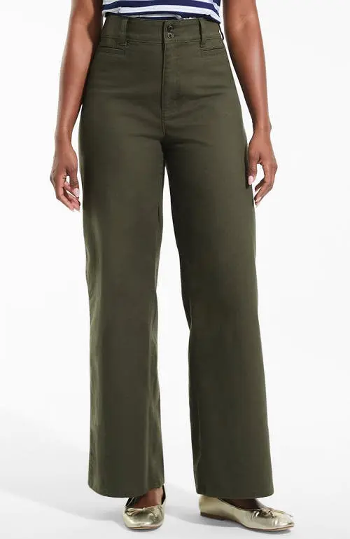 LANDS' END Stretch Canvas High Rise Wide Leg Pants - Forest Moss