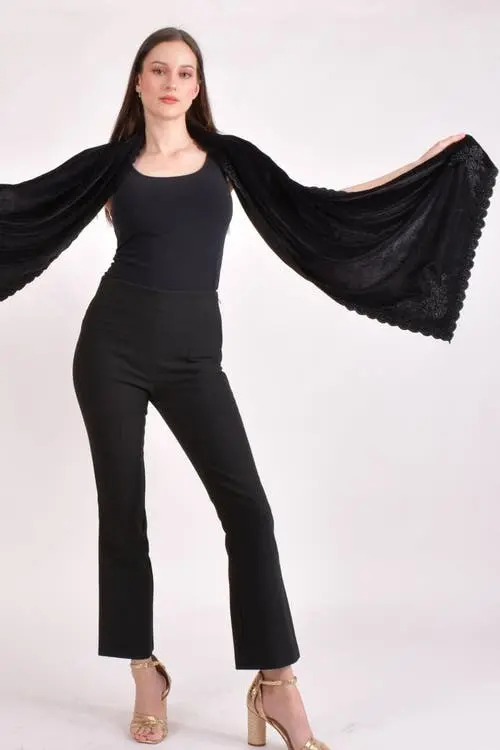 RAAS Hand Embroidered Velvet Beaded Scarf