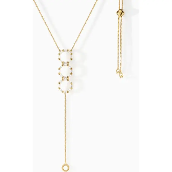 ORA ANA The Stella Lariat Necklace - Gold/white  Cz