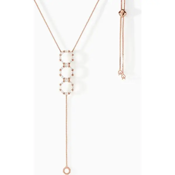 ORA ANA The Stella Lariat Necklace - Rose Gold/white Cz