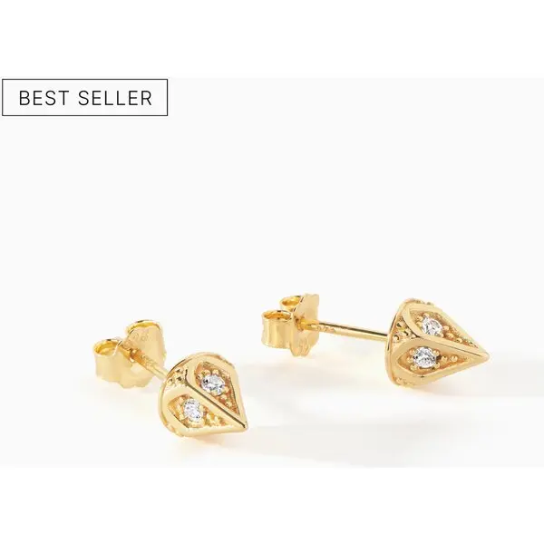 ORA ANA Dagger Stud Earrings - Gold/white  Cz