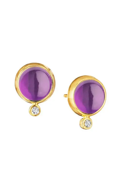 SYNA JEWELS Cirra Cabochon Stud Earrings - Amethyst