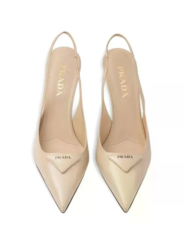 Prada Saffiano Patent Leather Slingback Pumps - Neutrals
