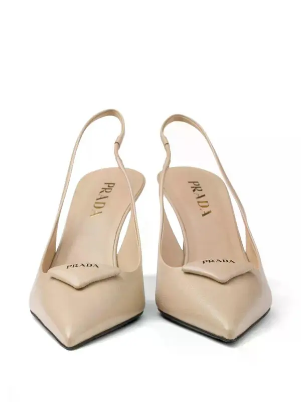 Prada Saffiano Patent Leather Slingback Pumps - Neutrals