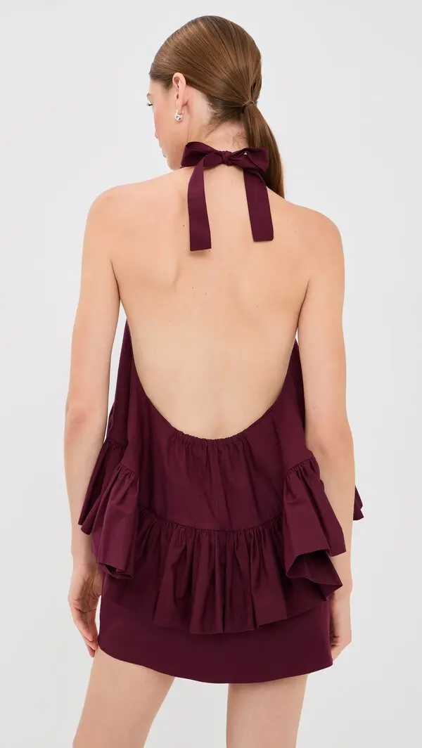 Azeeza Winston Halter Neck Top With Ruffle Trim - Wine