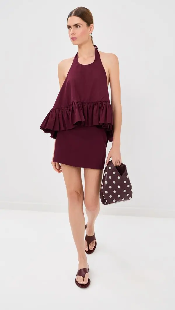 Azeeza Winston Halter Neck Top With Ruffle Trim - Wine