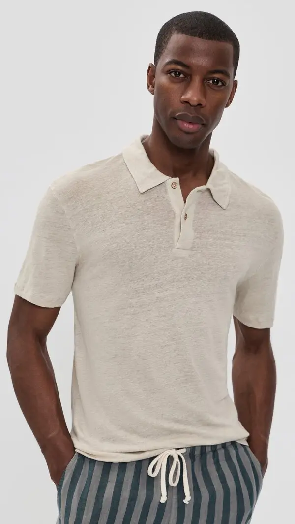 ALEX CRANE Linen Knit Polo - Bone