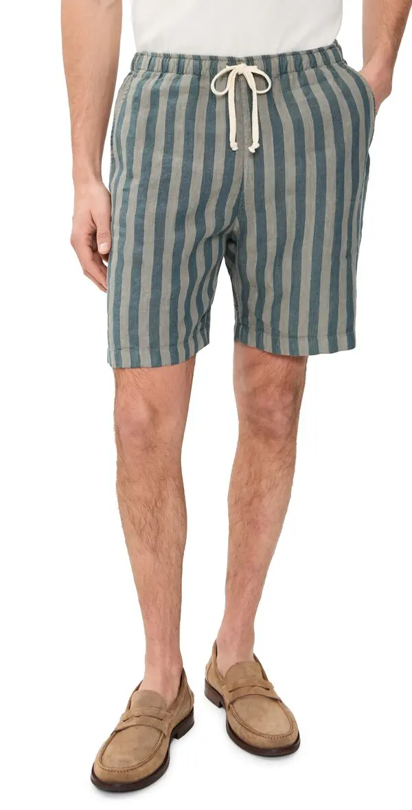 ALEX CRANE Striped Linen Shorts - Big Wave Jade