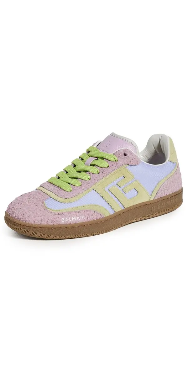 Balmain Swan Suede Leather And Mesh Sneakers - Qei Lilas/vert Clair