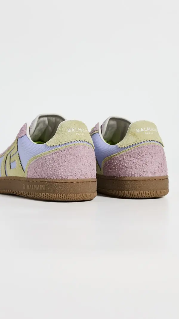 Balmain Swan Suede Leather And Mesh Sneakers - Qei Lilas/vert Clair