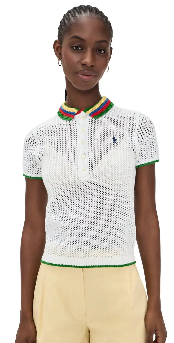 Polo Ralph Lauren Pointelle Stripe Polo - White Multi