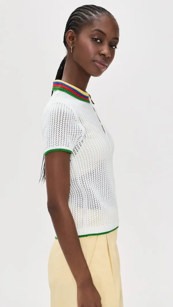Polo Ralph Lauren Pointelle Knit Polo Shirt With Striped Collar