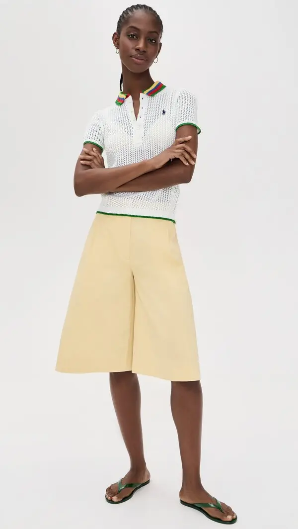 Polo Ralph Lauren Pointelle Knit Polo Shirt With Striped Collar