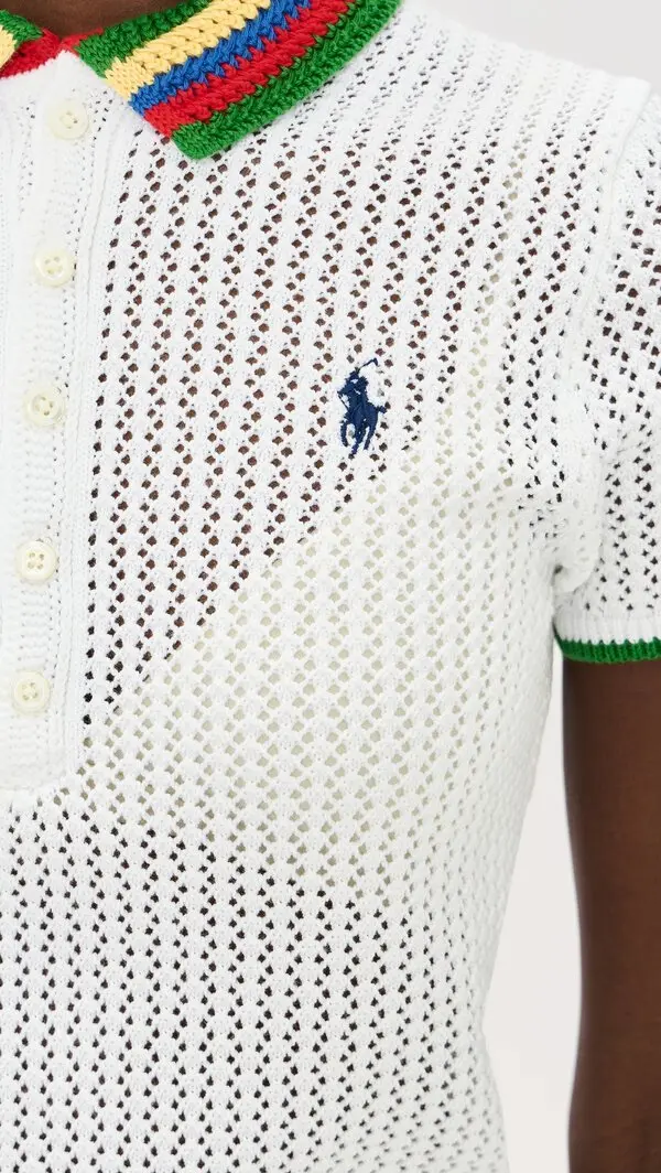 Polo Ralph Lauren Pointelle Knit Polo Shirt With Striped Collar