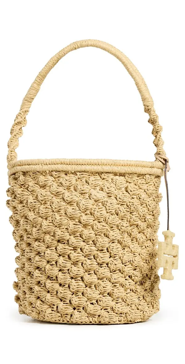 Tory Burch Ella Hand Crochet Popcorn Stitch Bucket Bag - Natural
