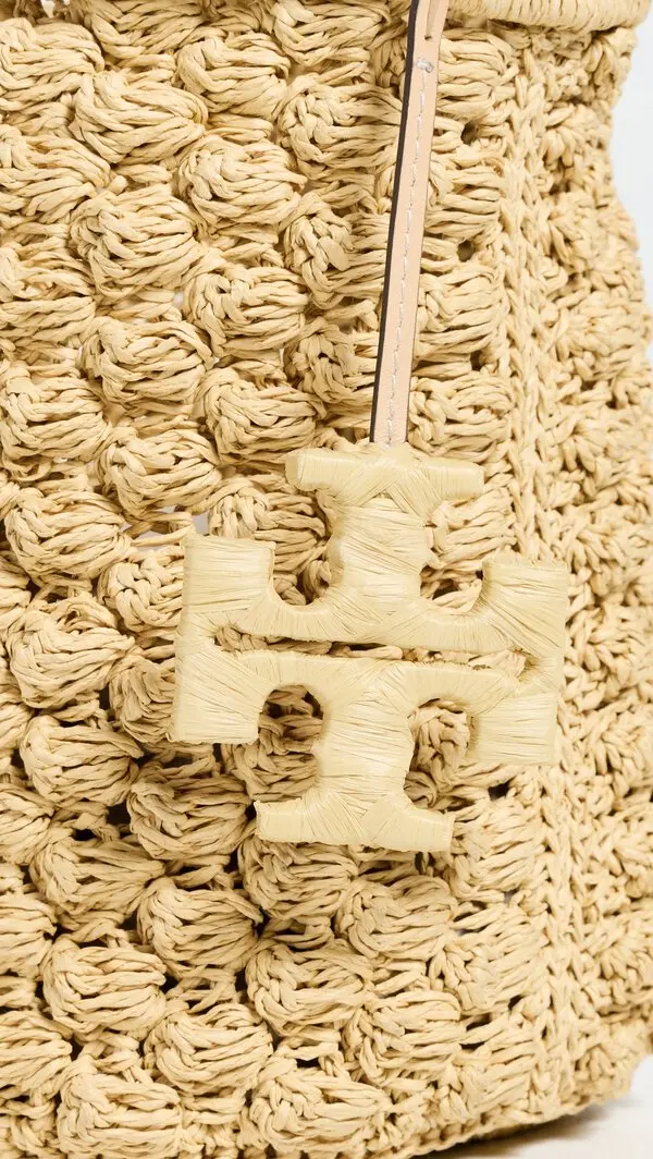 Tory Burch Ella Hand Crochet Popcorn Stitch Bucket Bag - Natural