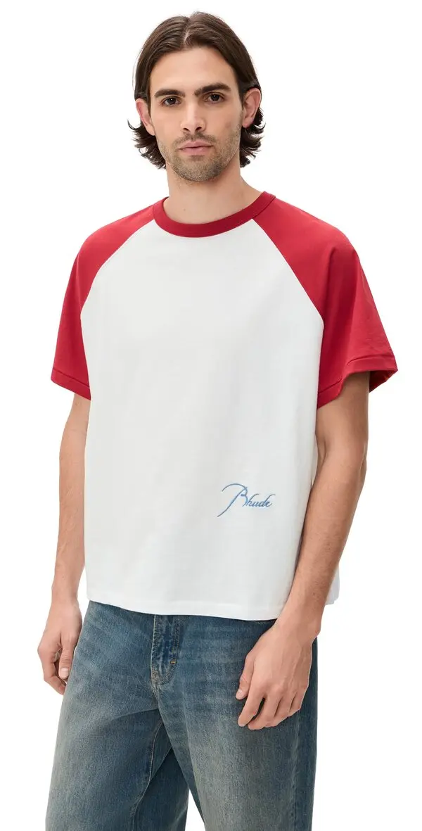 Rhude Classique Raglan Tee - Riviera Red/white/sky Blue