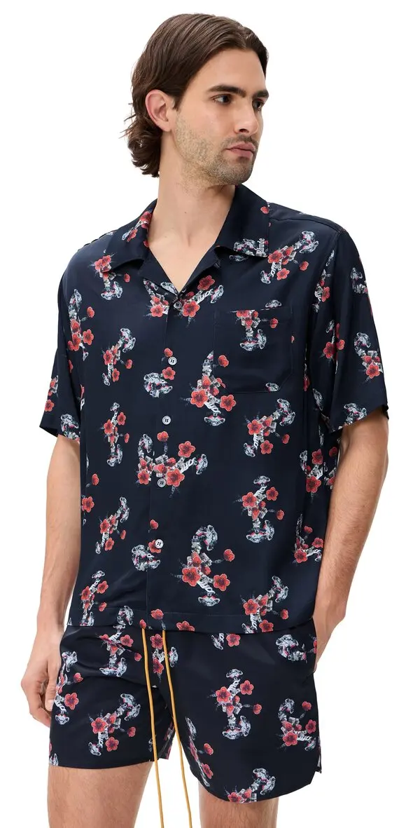 Rhude Turbo Floral Button Down Shirt - Black/red/multi