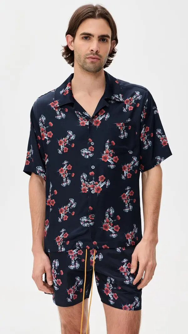 Rhude Turbo Floral Button Down Shirt - Black/red/multi