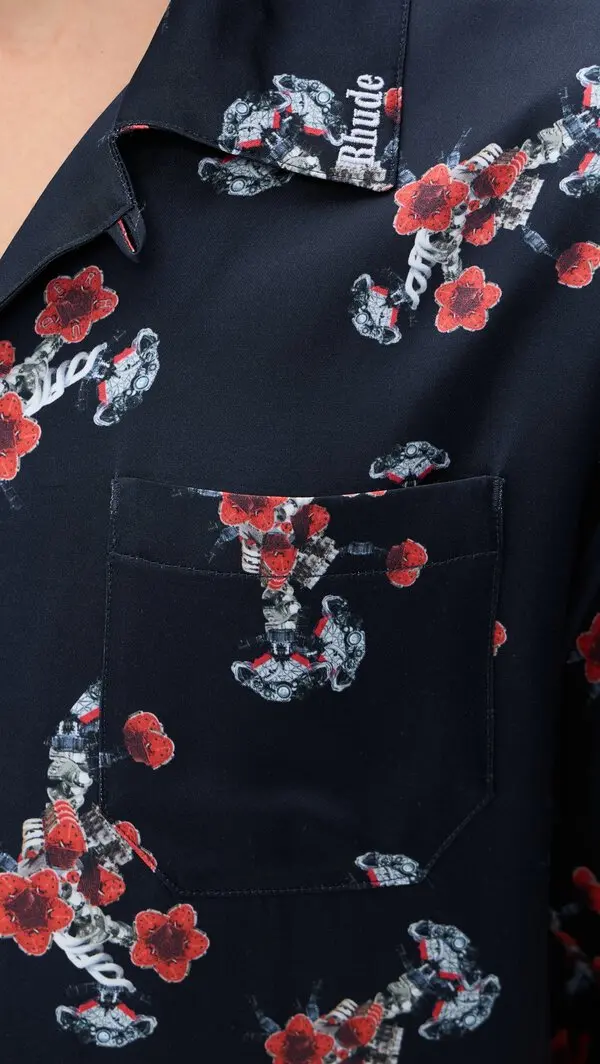 Rhude Turbo Floral Button Down Shirt - Black/red/multi