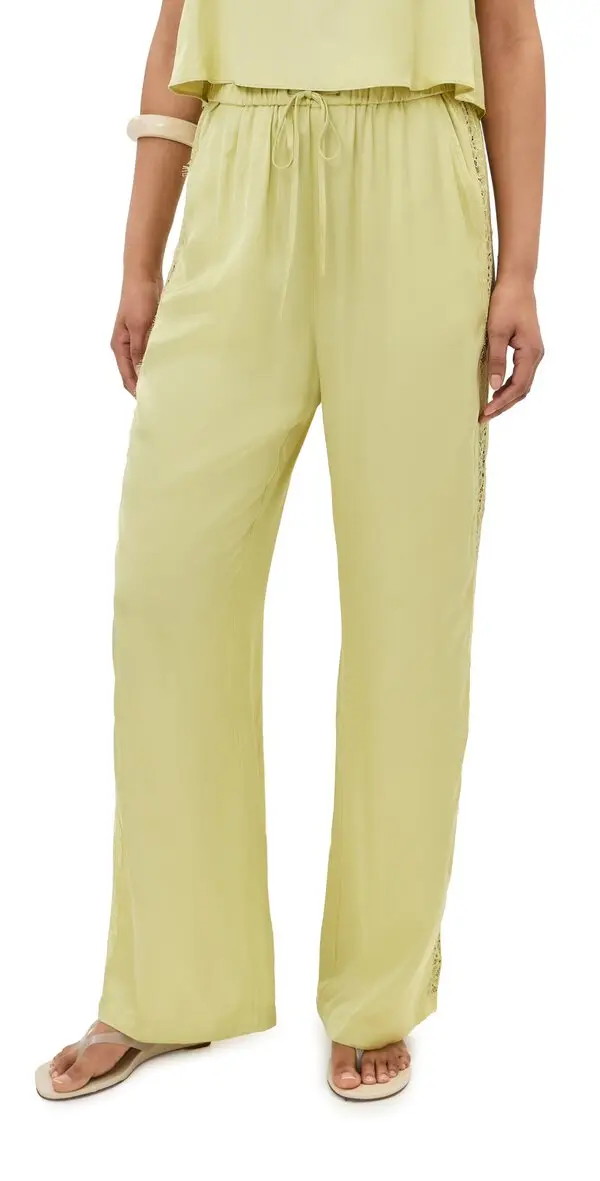 LE BOP Lauren Satin Pants - Honeydew