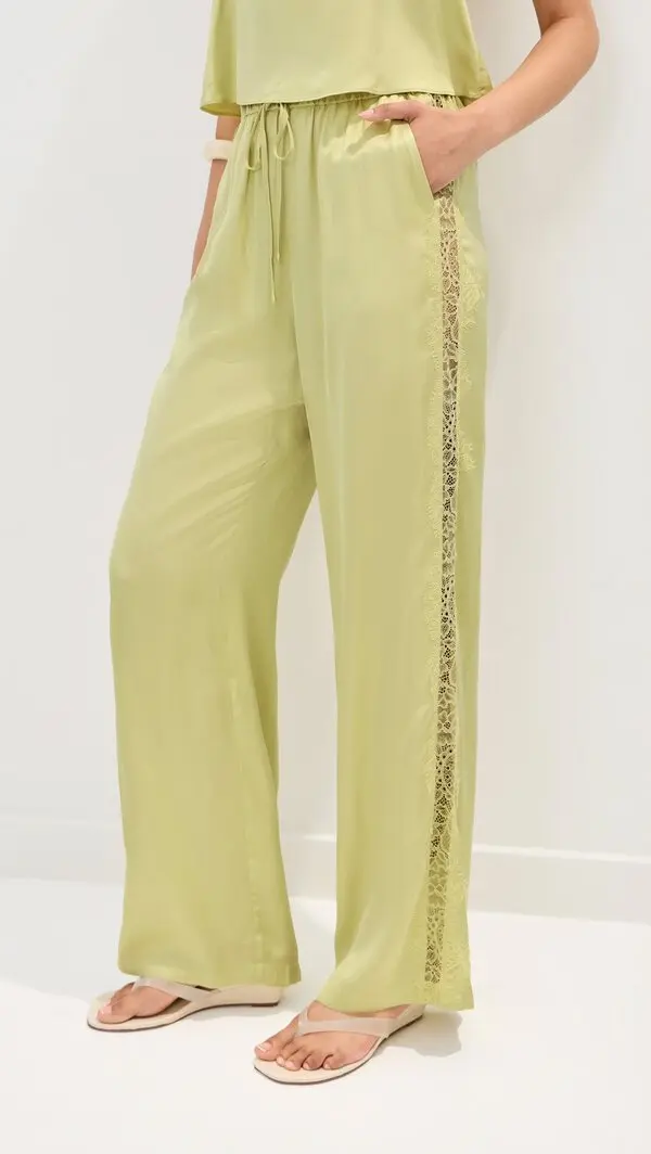 LE BOP Lauren Satin Pants - Honeydew