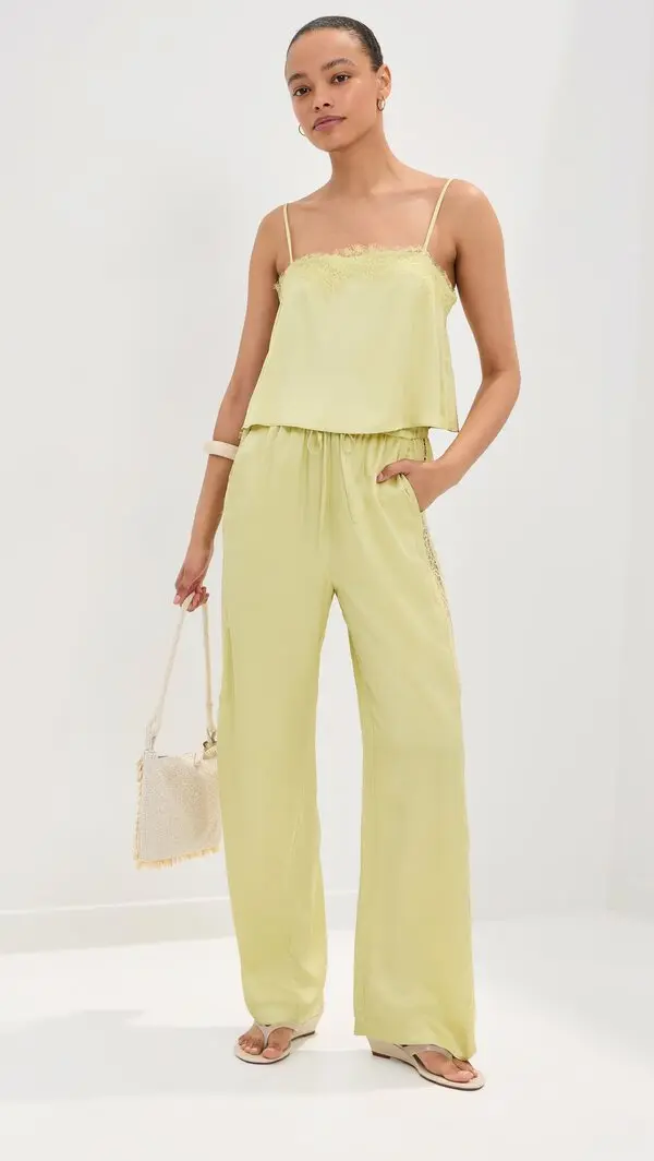 LE BOP Lauren Satin Pants - Honeydew